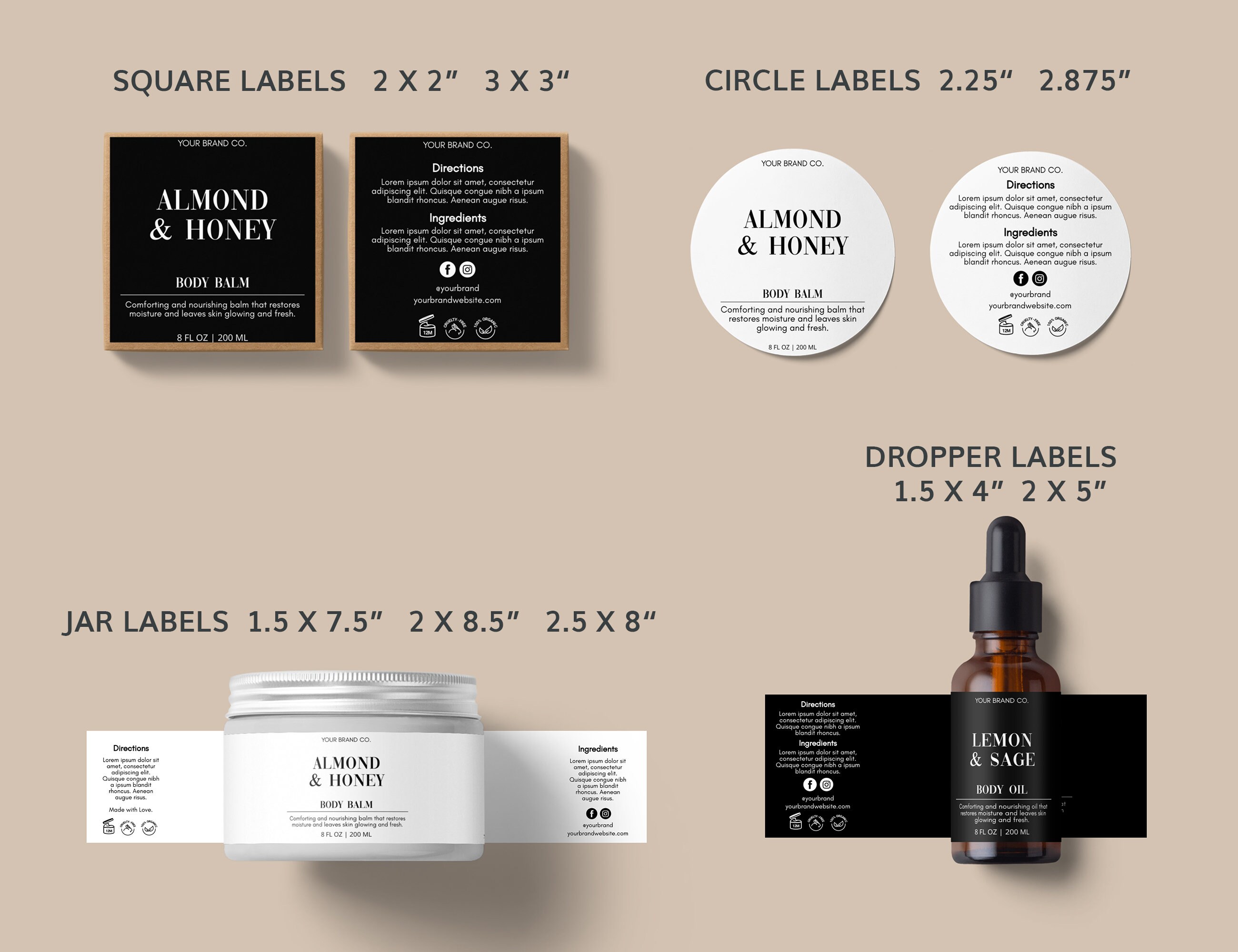 Body Product Label Templates, EDITABLE Custom Beauty Product Labels ...