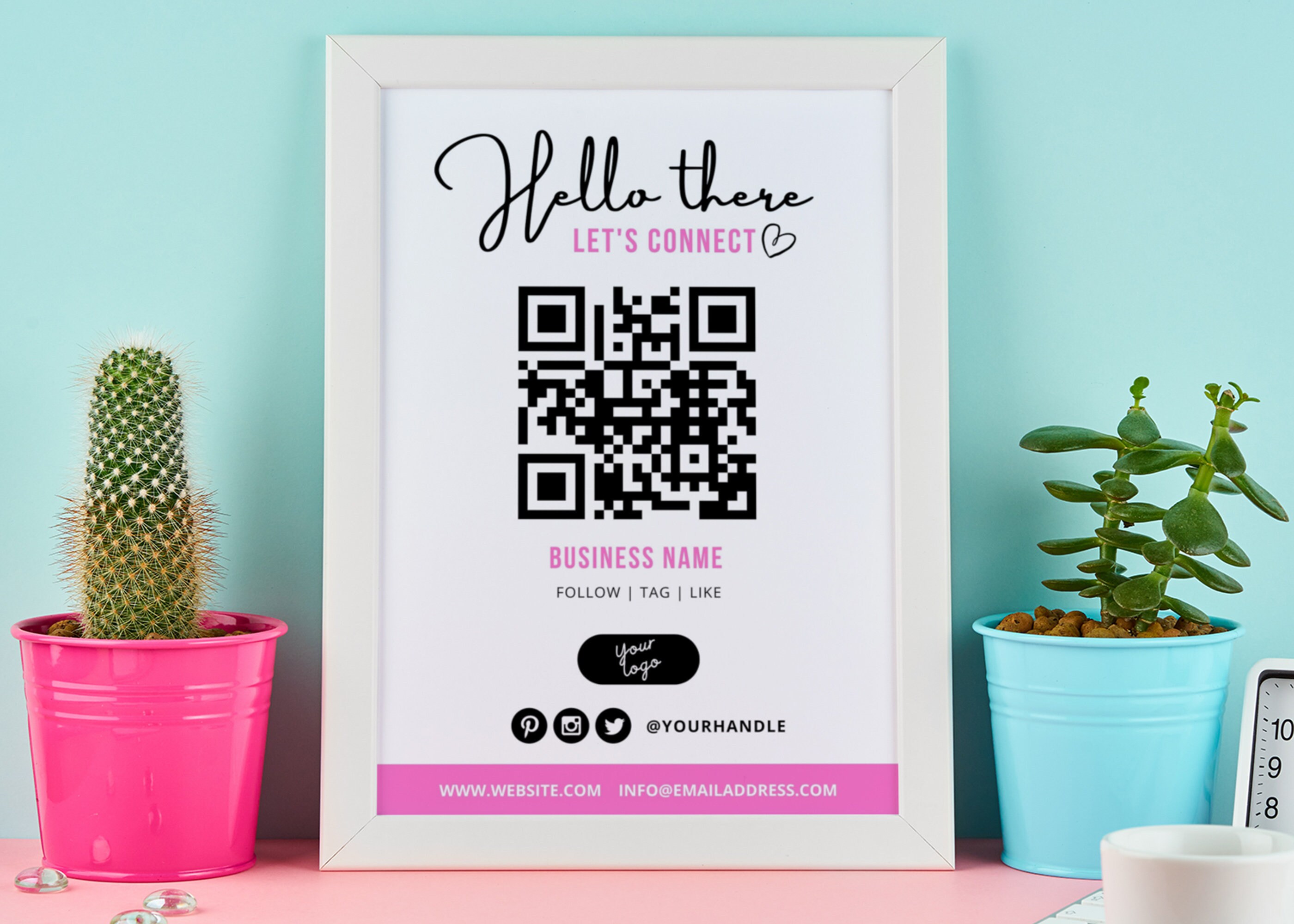 Pink QR Code Sign Template Social Media Sign Editable QR - Etsy