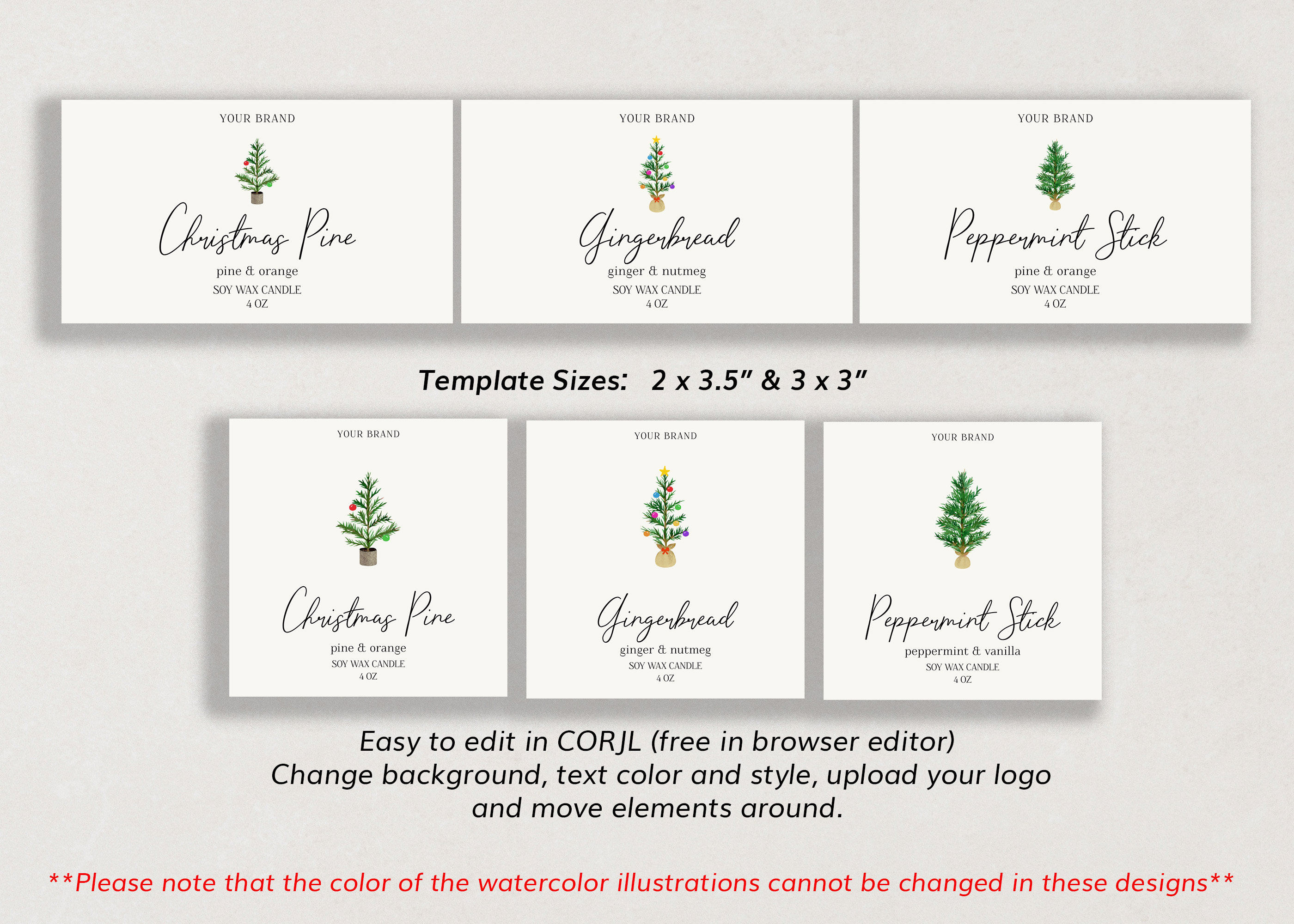 Editable CHRISTMAS Candle Label Design, Christmas Tree Candle Tin Label ...
