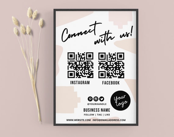 Boho Social Media QR Code Sign Template Editable QR Code - Etsy