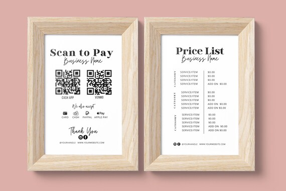 Editable Price List & Payment Accepted Sign QR Code Sign - Etsy