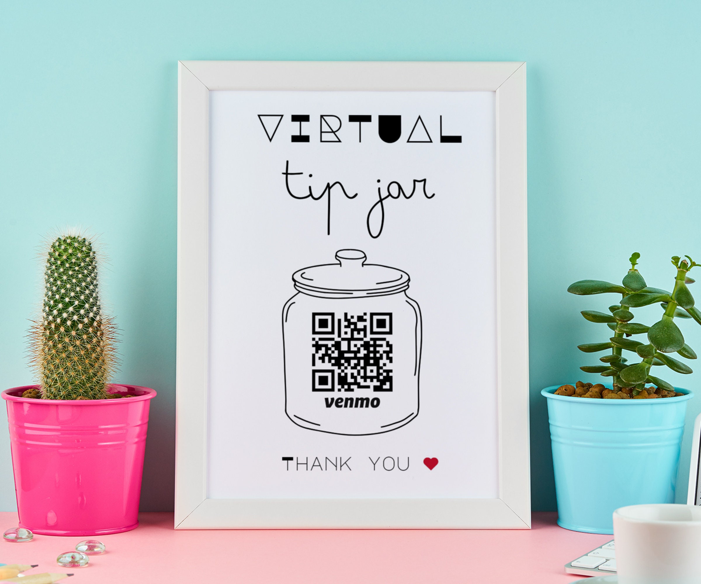 Virtual Tip Jar Sign Printable QR Code Sign Template - Etsy