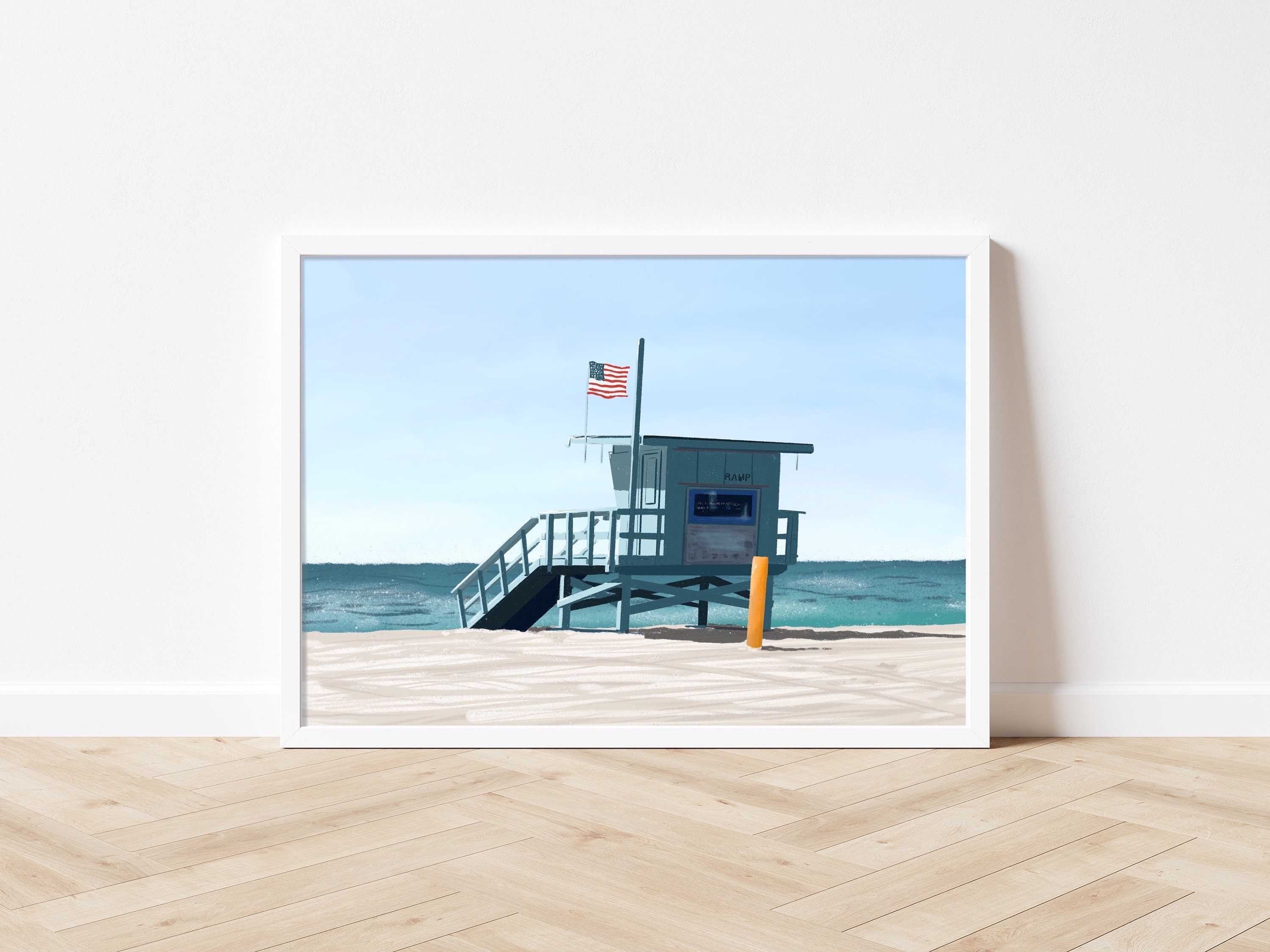 Gift for USA Fans, California Poster of Baywatch Tower on the Beach ...