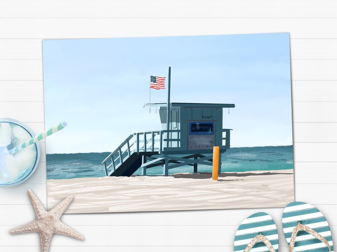 Gift for USA Fans, California Poster of Baywatch Tower on the Beach ...