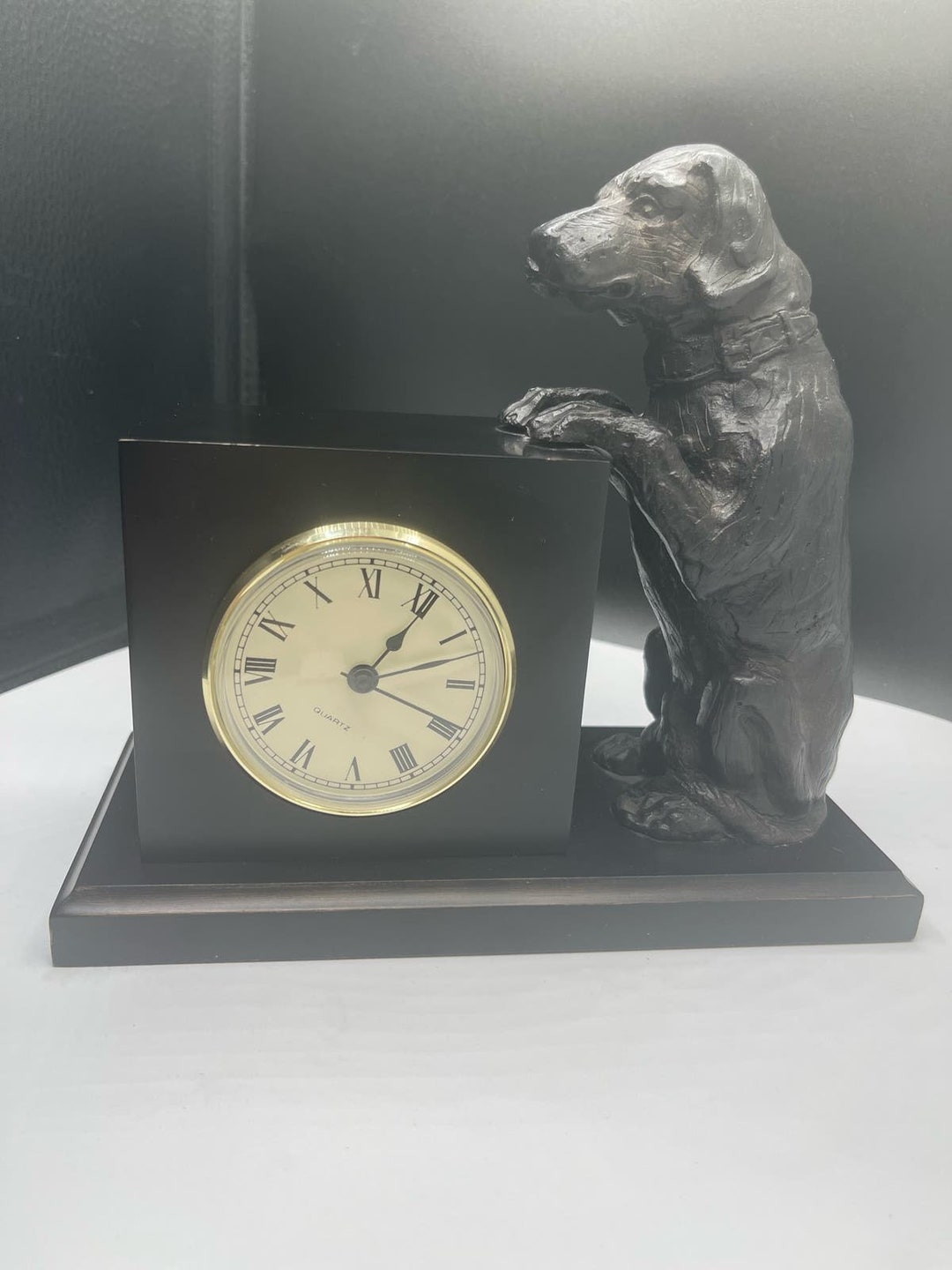 Vintage Quartz Cast Iron Dog Clock Labrador Retriever Hunting Desk ...