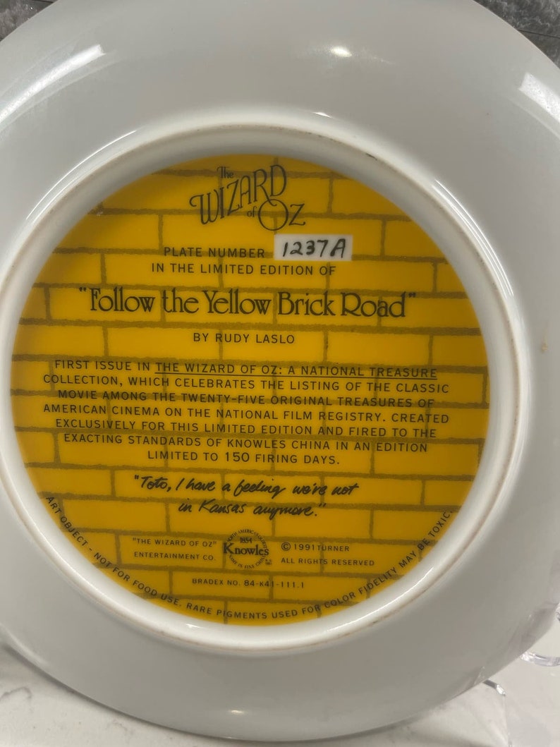 Wizard of Oz Dorothy Yellow Brick Road Collector Plate Dorothy Toto - Etsy