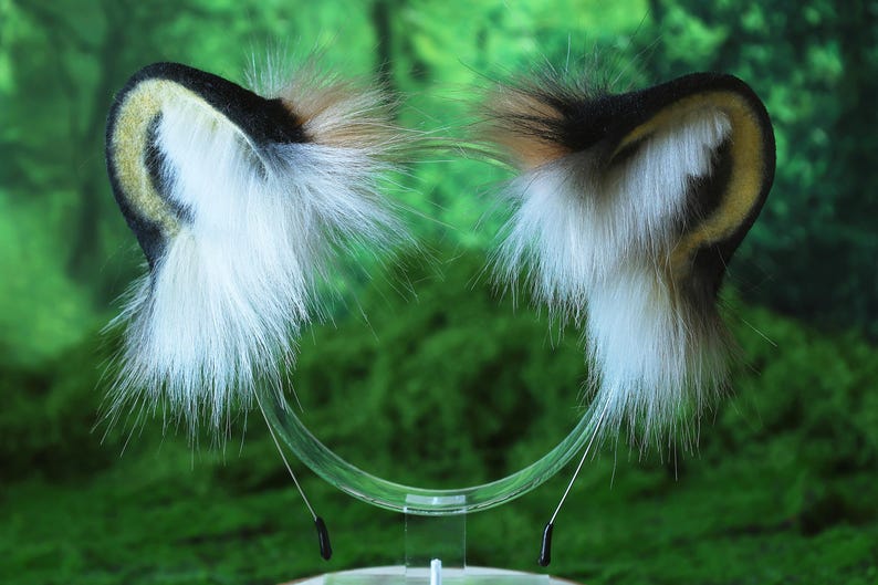 Snow Leopard Ear and Tail Set Role Play Realistic Faux Fur Snow Leopard ...