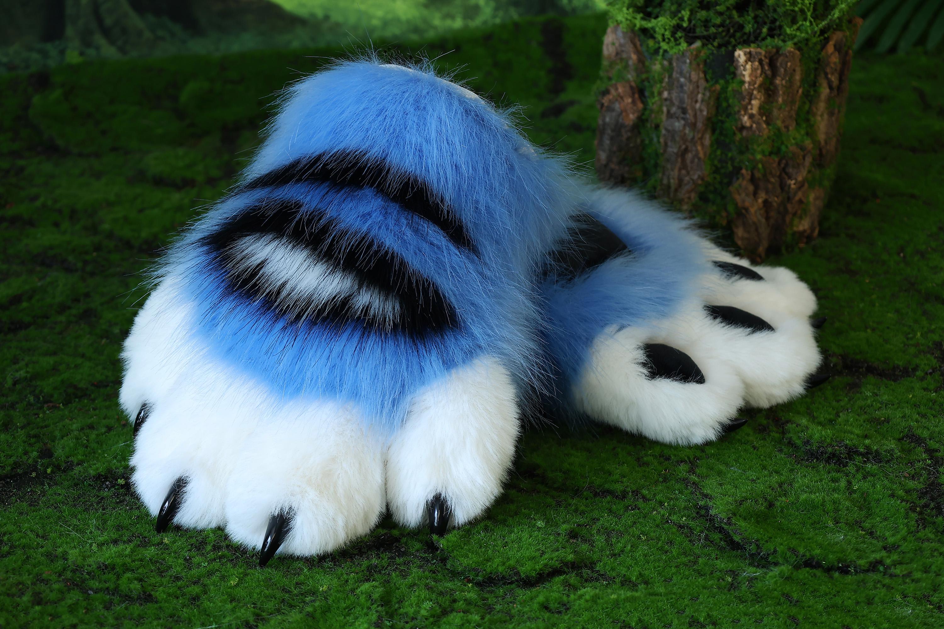 Faux Fur Derpy Tiger Cosplay Paws Blue Black White Stripes Derpy Tiger ...