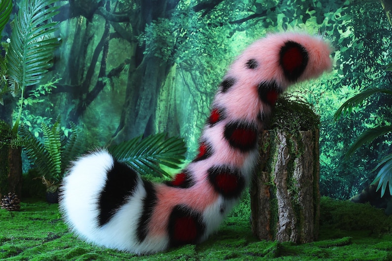 Pink Faux Fur Snow Leopard Ear and Tail Set Role Play Realistic Snow ...