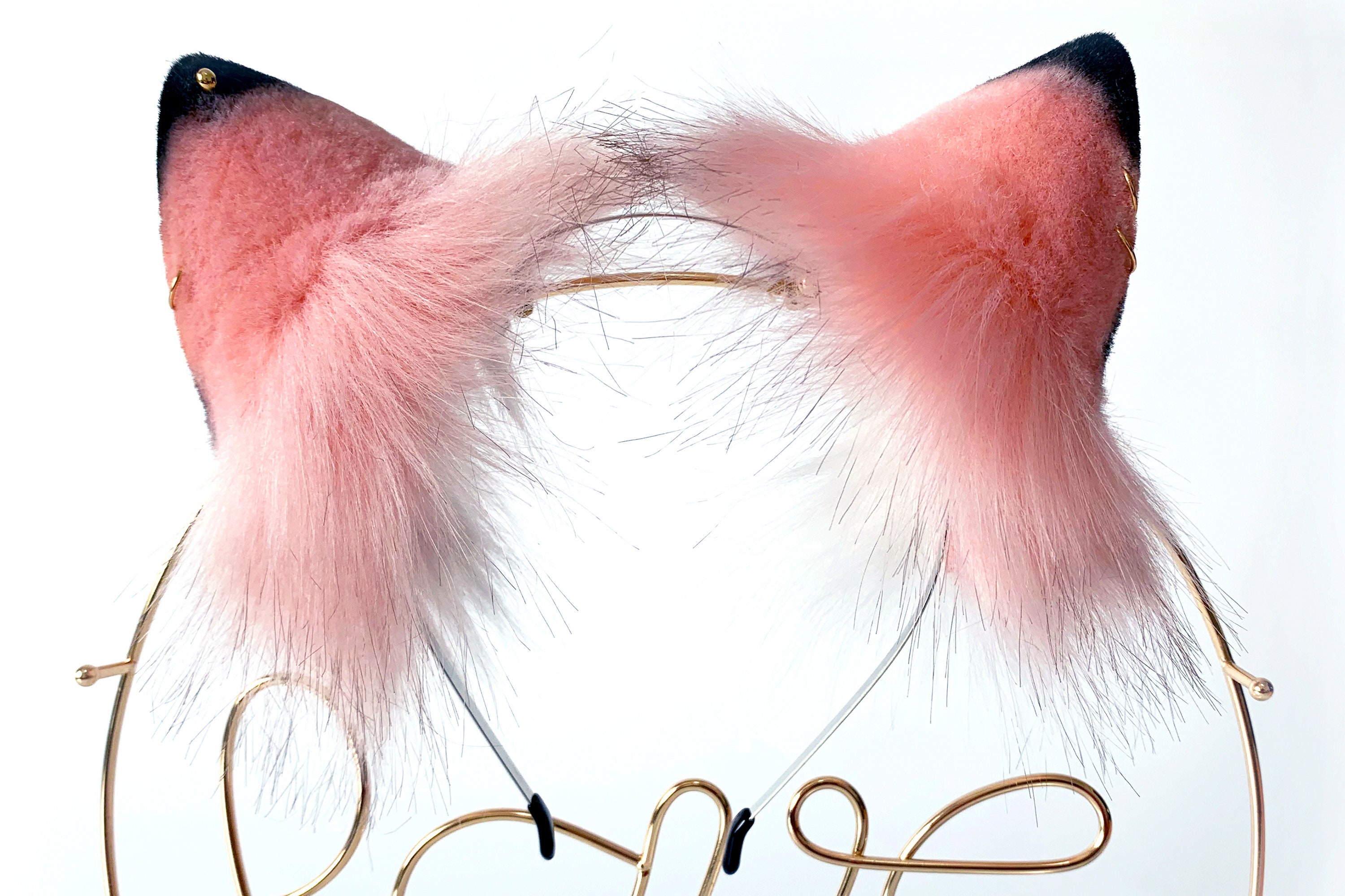 22 in Fox Tail Pink White Fox Ear Set Costume Wolf Tail Wolf | Etsy