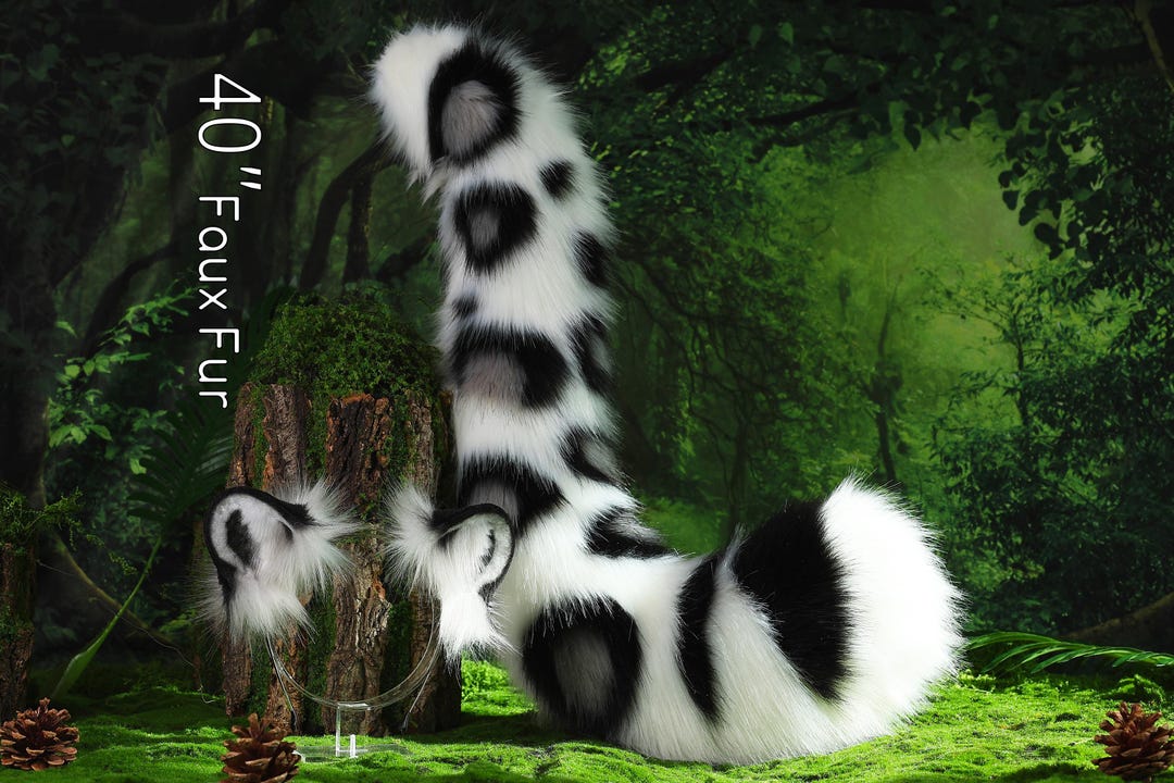 Realistic White Faux Fur Snow Leopard Ears and Tail Set Role Play Snow ...