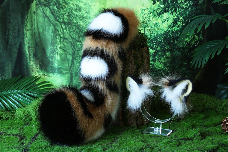 Snow Leopard Ear and Tail Set Role Play Realistic Faux Fur Snow Leopard ...
