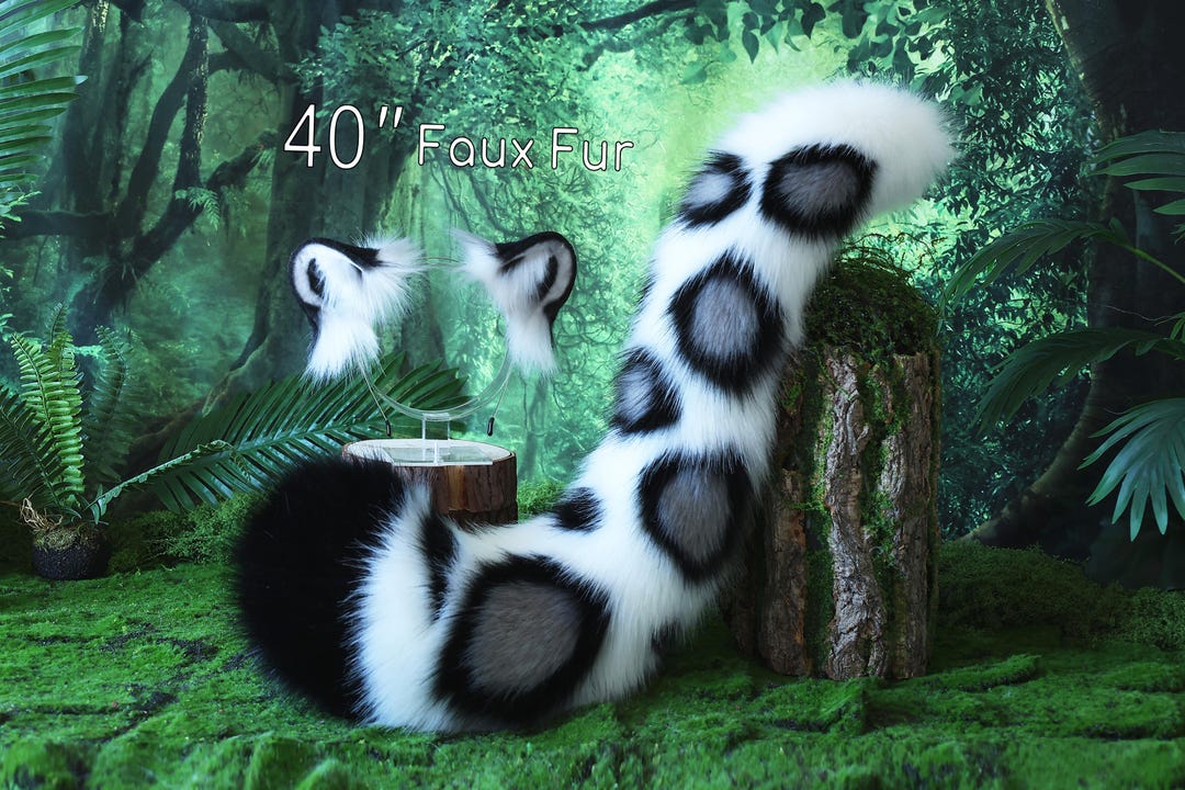Faux Fur Snow Leopard Ear and Tail Set Role Play Realistic Snow Leopard ...