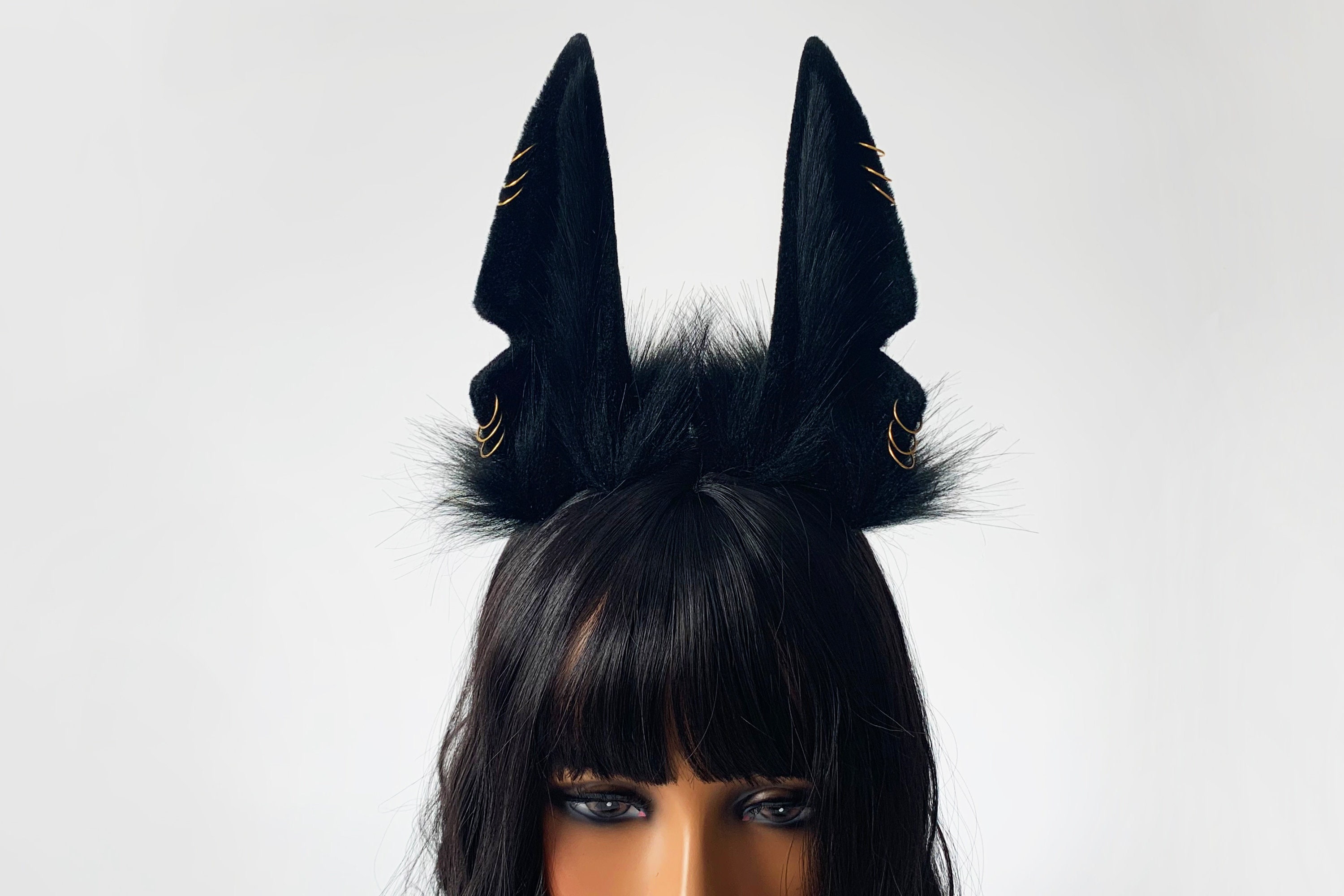Black Realistic Anubis Wolf Ear Smulational Beast Ear Faux Fur | Etsy