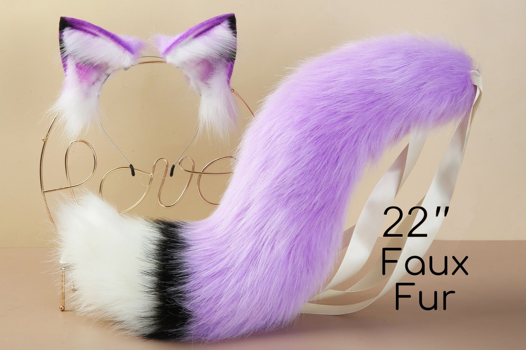 Purple White Fox Ear and Tail Set Wolf Ear and Tail Set Cat - Etsy