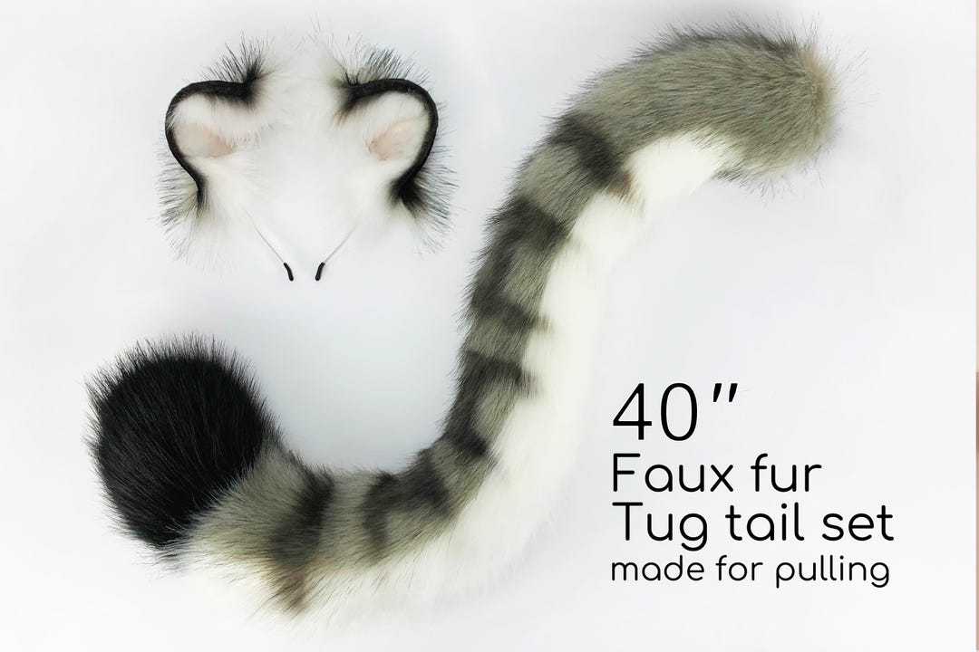 Gray Faux Fur Snow Leopard Ear and Tail Set Snow Leopard Cosplay Ear ...