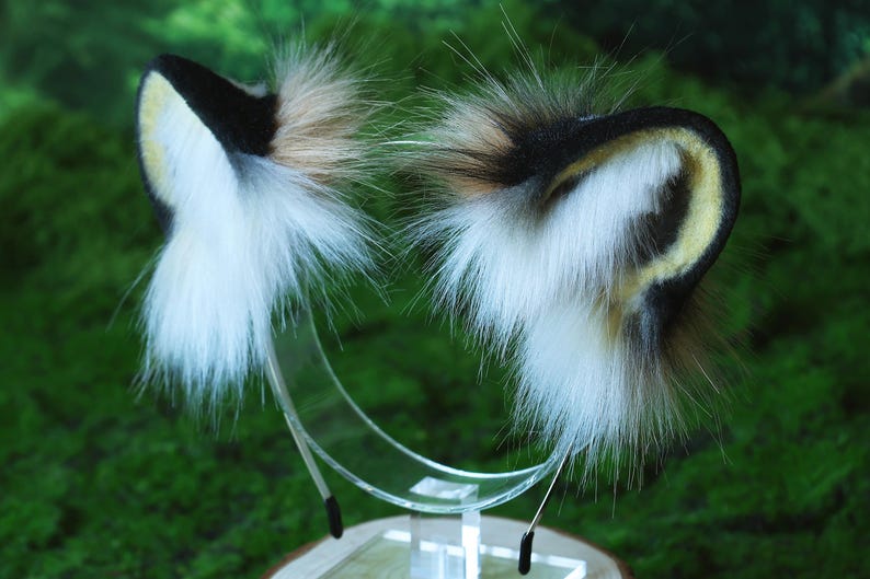 Snow Leopard Ear and Tail Set Role Play Realistic Faux Fur Snow Leopard ...