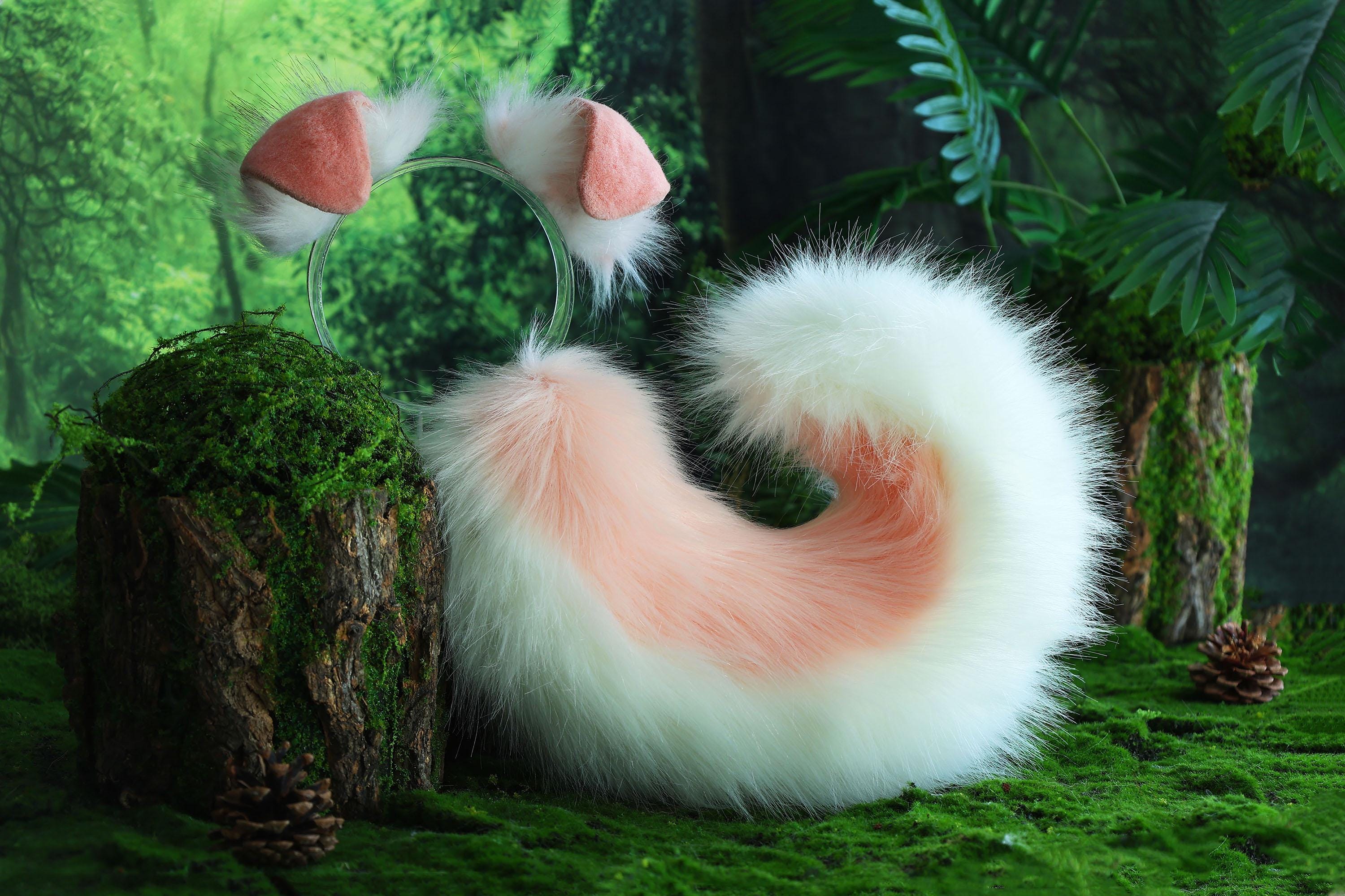 Pink White Shepherd Dog Tail and Ear Set Shiba Inu Dog Ear and Tail Set ...