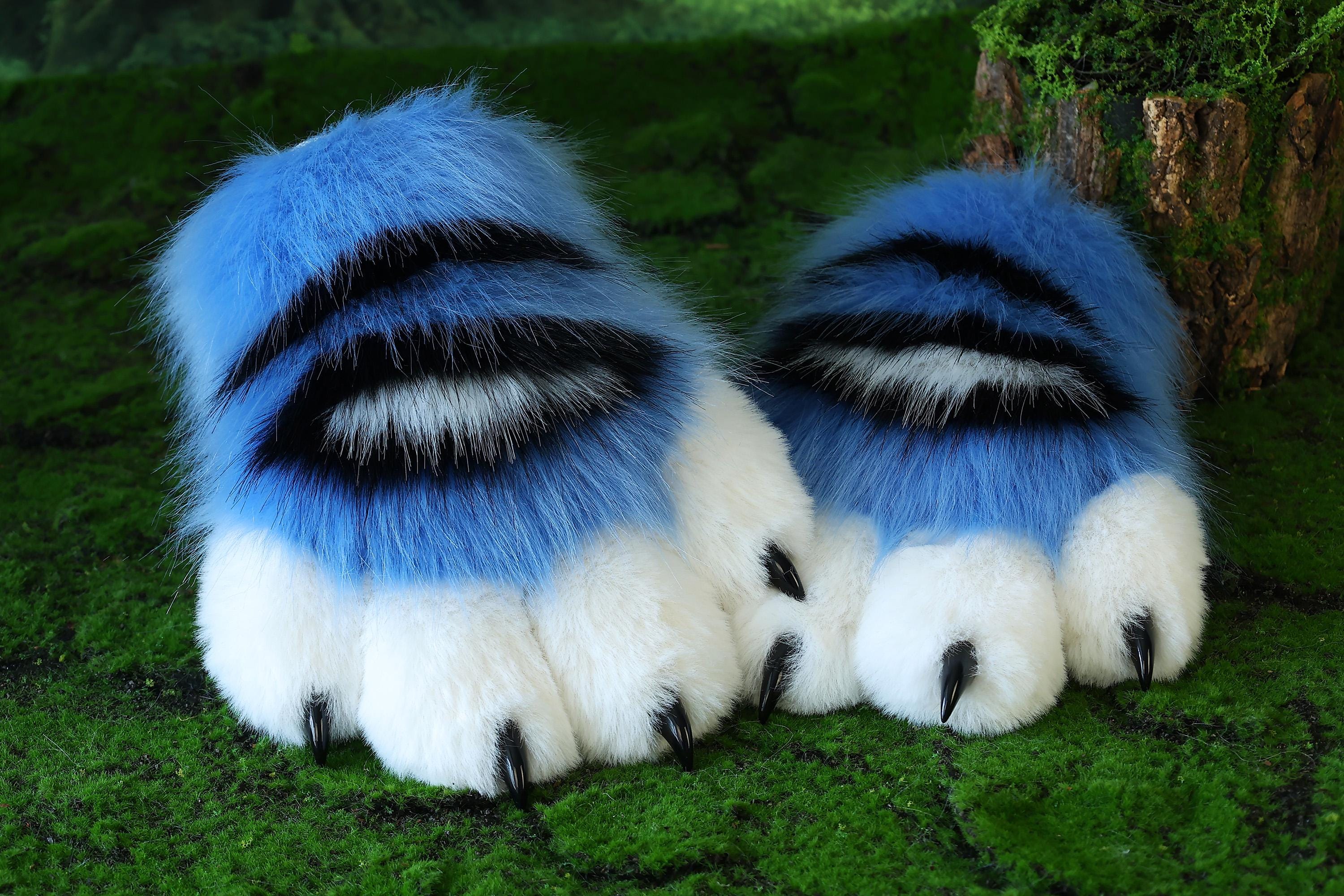 Faux Fur Derpy Tiger Cosplay Paws Blue Black White Stripes Derpy Tiger ...