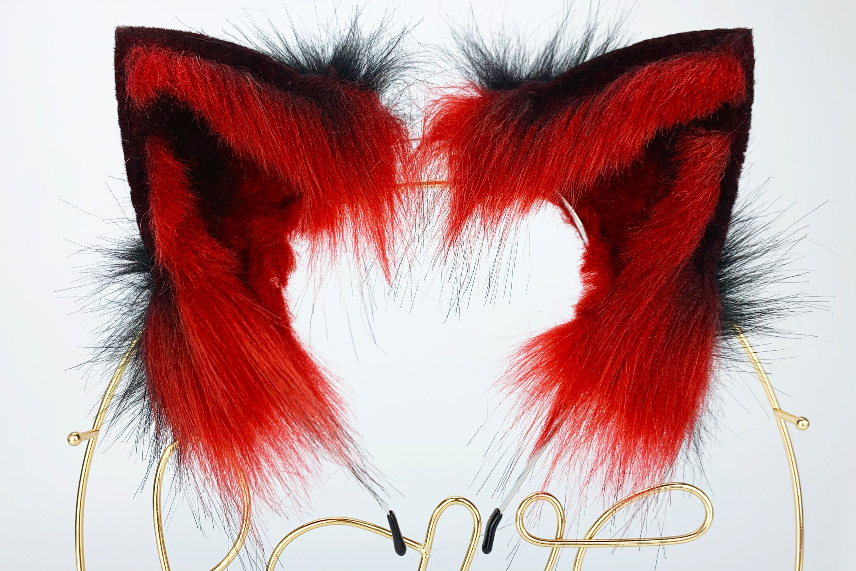 Red Black Fox Ear and Tail Set Wolf Ear and Tail Plug Cat Ear - Etsy