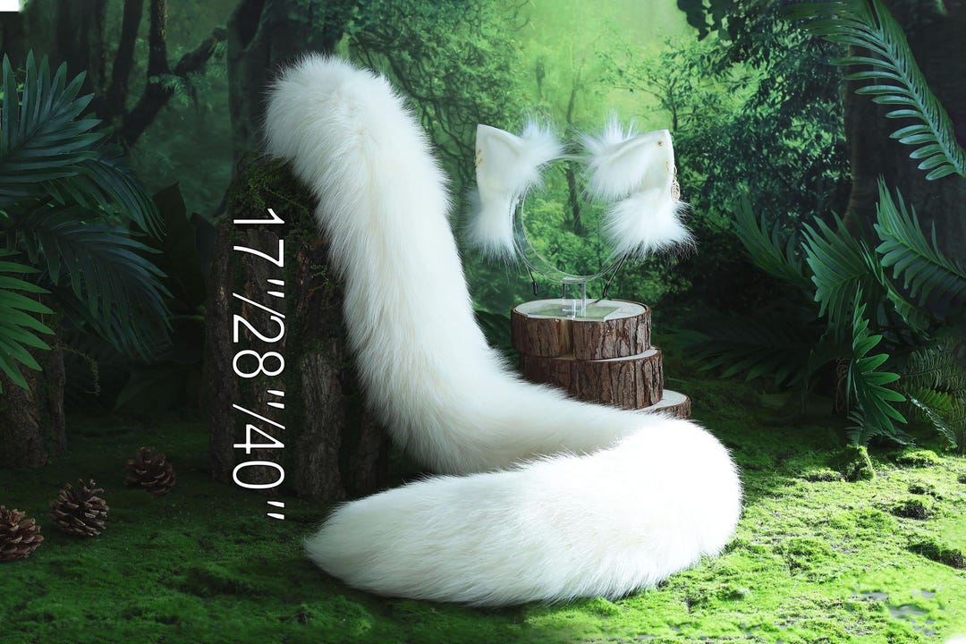 White Real Fur Fox Tail and Ear Faux Fur Ear Flexible and Soft Wolf ...