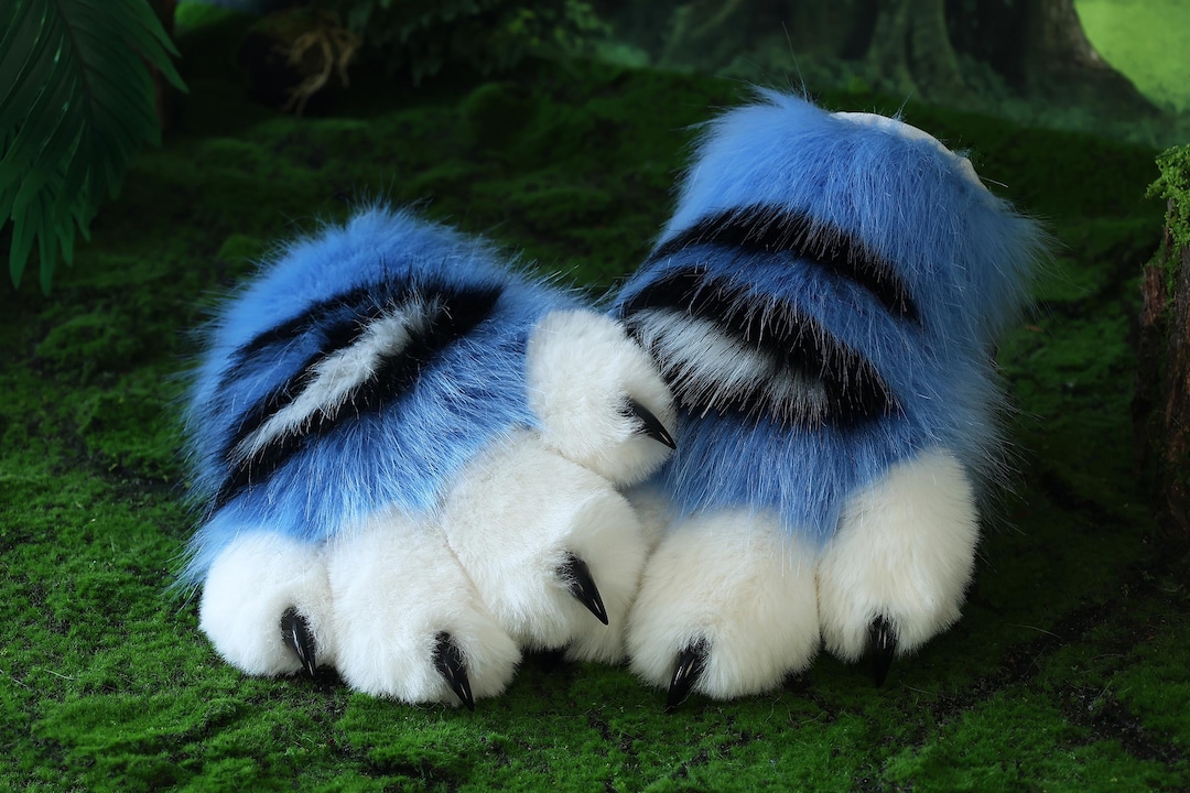 Faux Fur Derpy Tiger Cosplay Paws Blue Black White Stripes Derpy Tiger ...