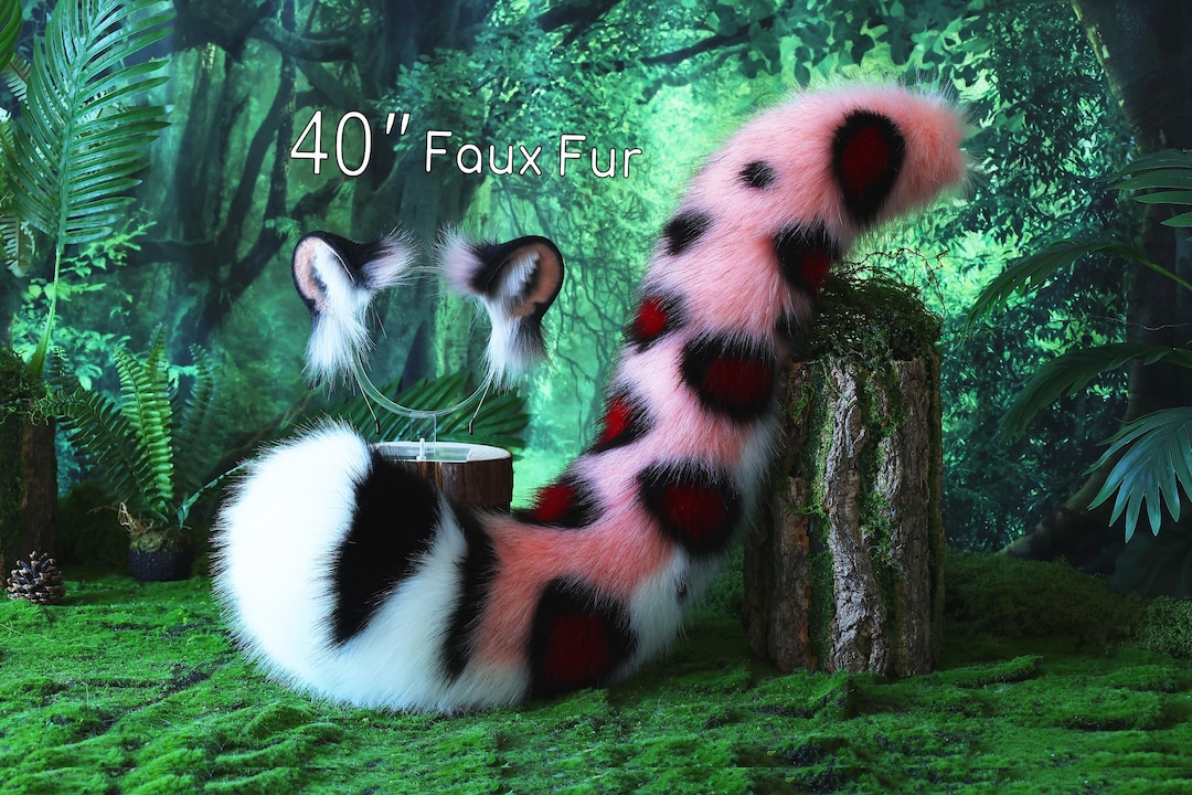 Pink Faux Fur Snow Leopard Ear and Tail Set Role Play Realistic Snow ...