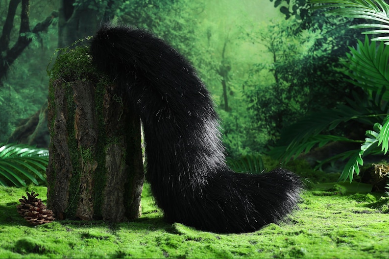 Black Faux Fur Fox Ear and Tail Curved Wolf Tail and Ear Cat Tail and ...