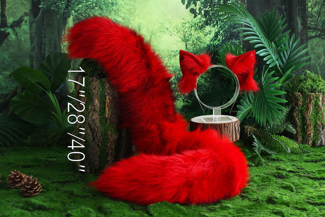 Red Real Fur Fox Tail and Ear Faux Fur Ear Wolf Tail and Ear Cat Tail ...