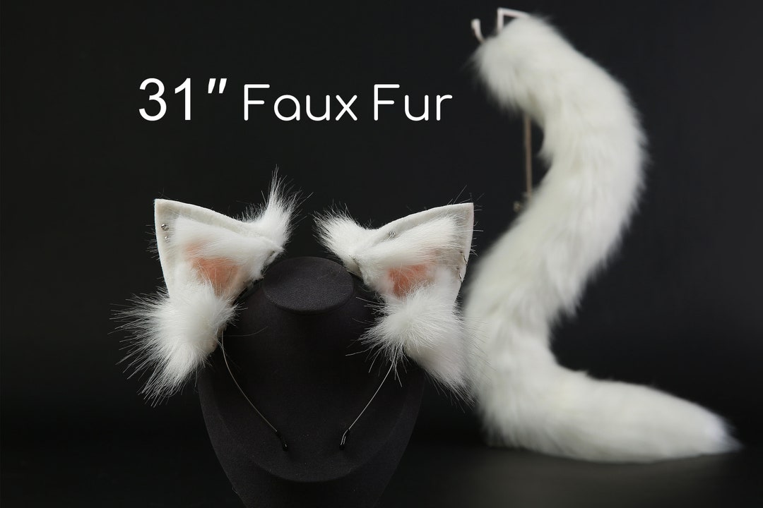 Realistic White Kitten Ear and Tail Set Kitten Tail and Tail Cat Ear ...
