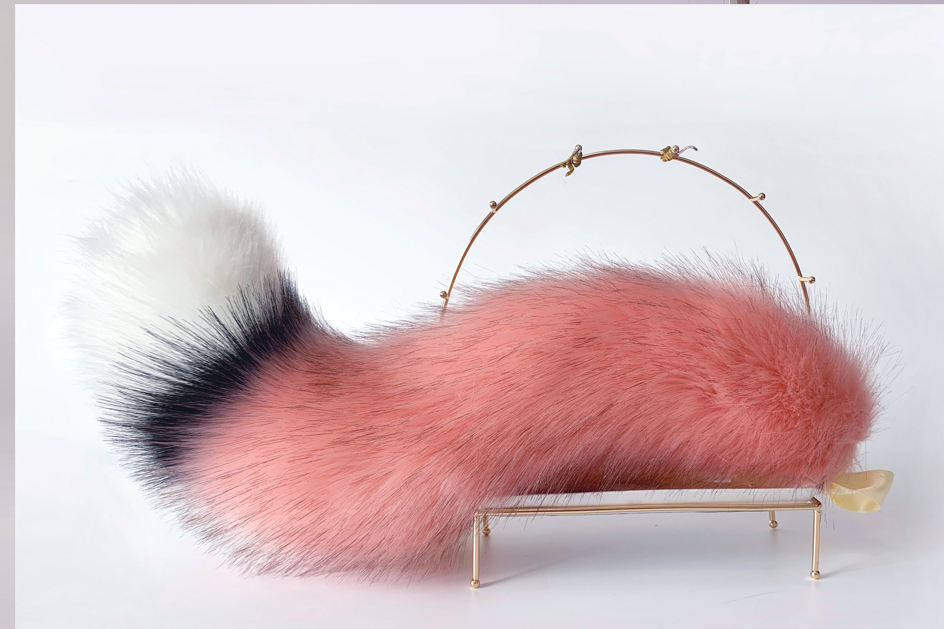 22 in Fox Tail Pink White Fox Ear Set Costume Wolf Tail Wolf | Etsy
