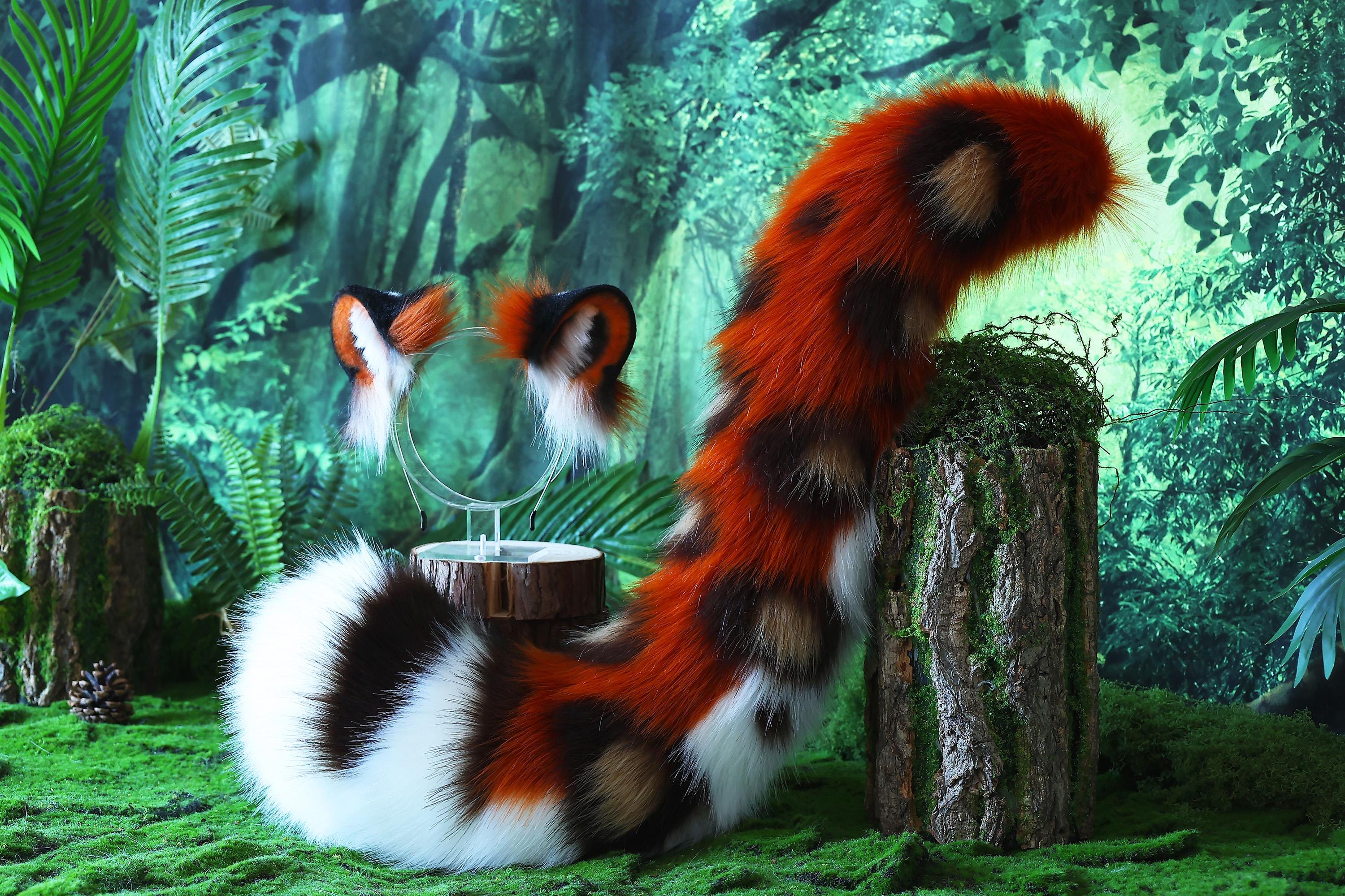Faux Fur Snow Leopard Ear and Tail Set Role Play Realistic Snow Leopard ...