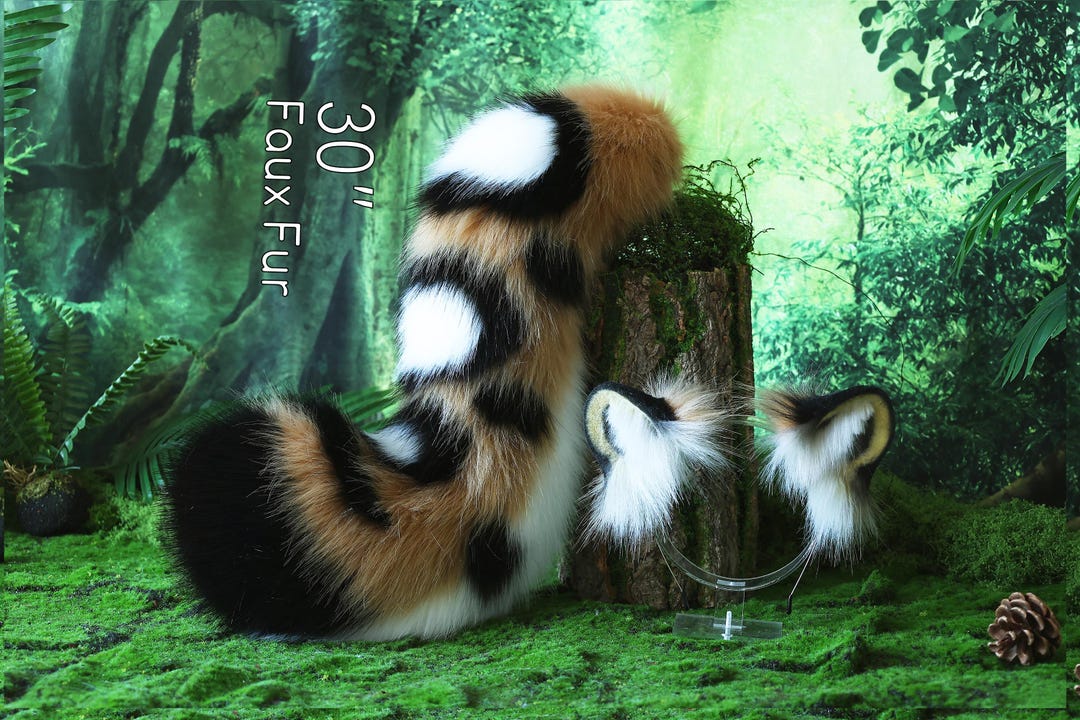 Snow Leopard Ear and Tail Set Role Play Realistic Faux Fur Snow Leopard ...