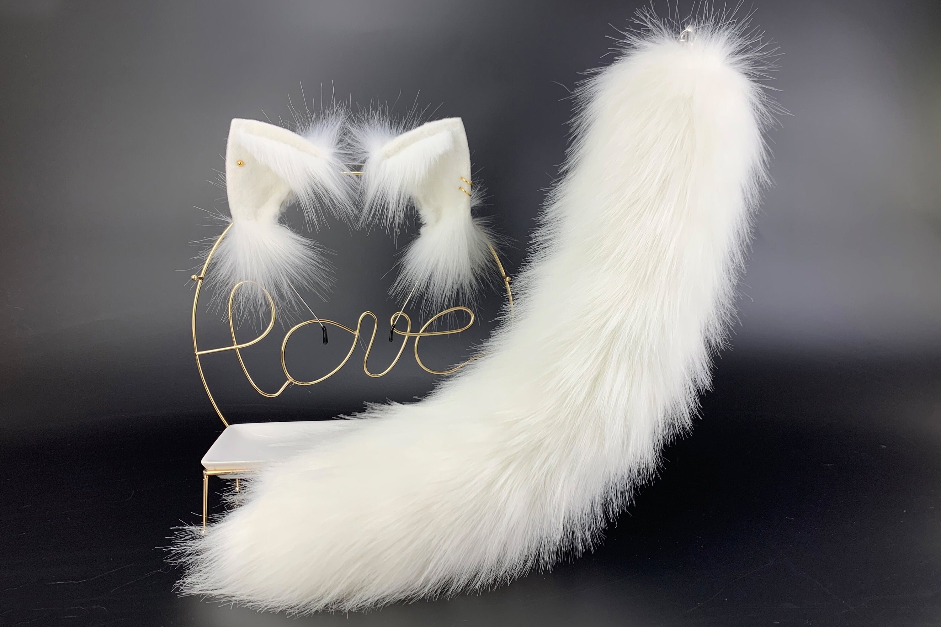 White Fox Ear and Tail Set Fox Tail Plug and Ear Petplay Set | Etsy