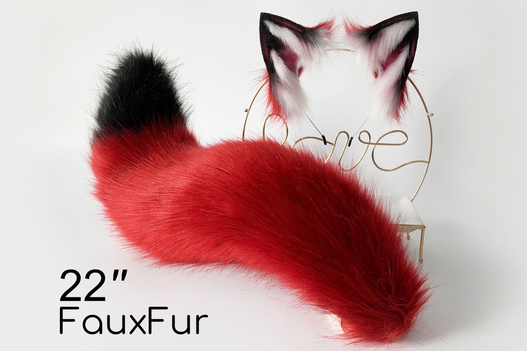 Faux Fur Fox Ear And Tail Curved Wolf Tail And Ear Cat Tail And Ear Kitten Ear And Tail Set