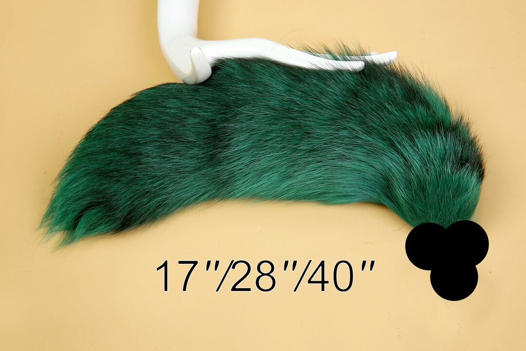 Green Real Silver Fox Tail Cosplay Fox Fur Wolf Tail Cat Tail Kitten ...