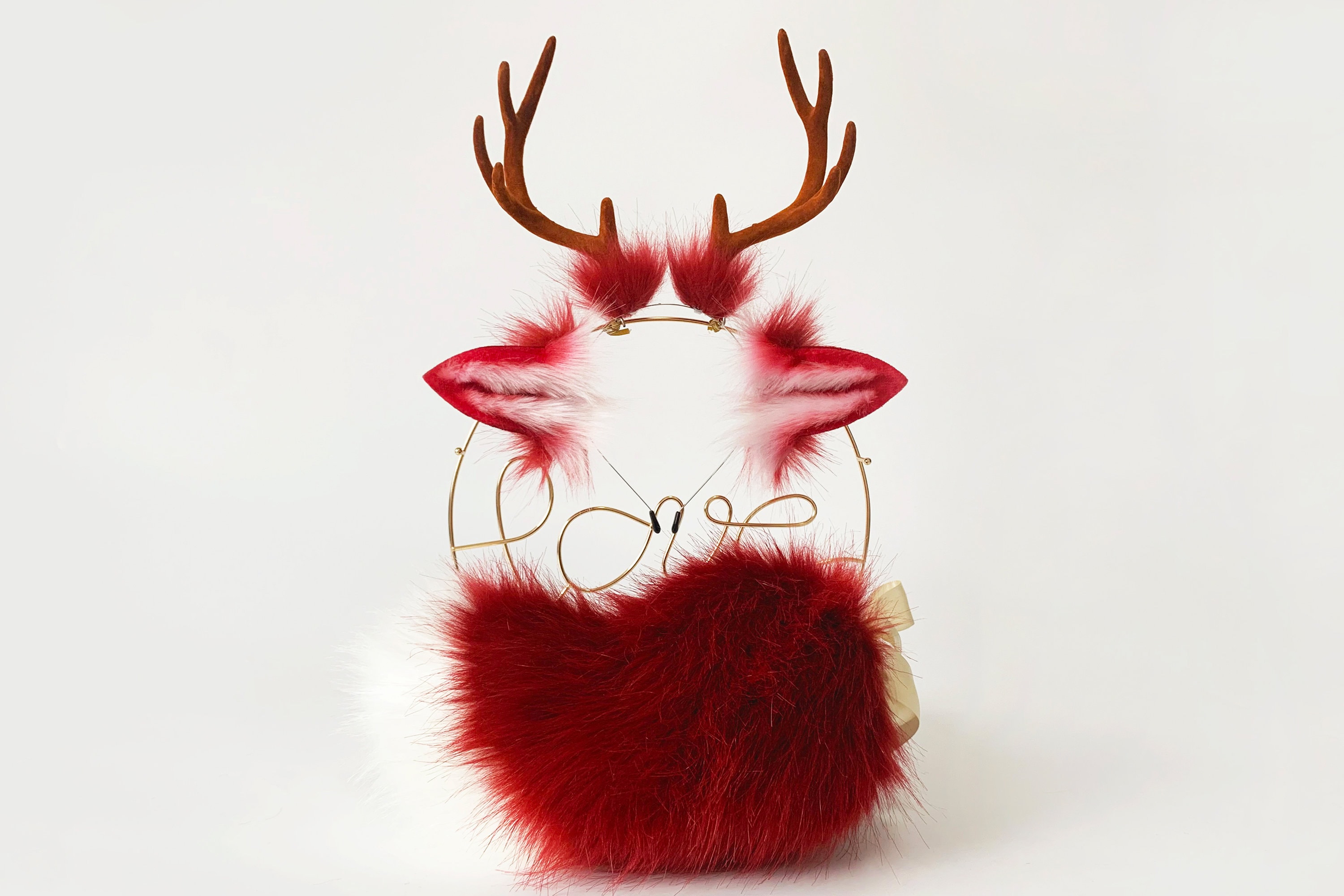 Red Fur Deer Ear And Tail Set Faux Fur Deer Ear Headband Anime Etsy