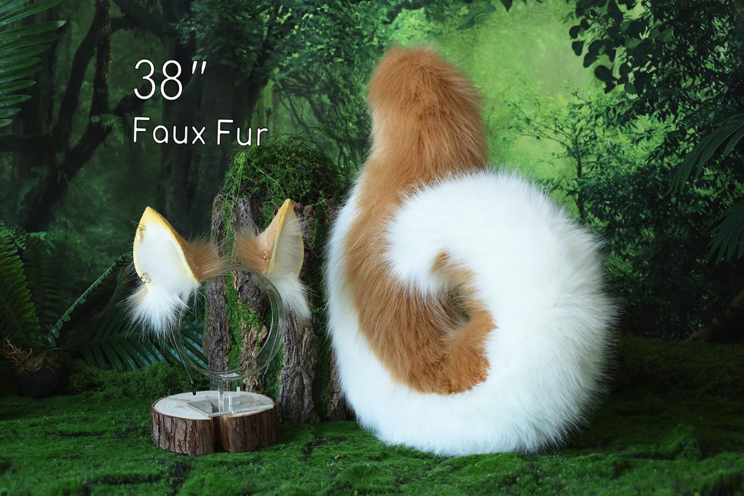 Blonde White Husk Dog Ear and Tail Set Faux Fur Shepherd Dog Tail and ...