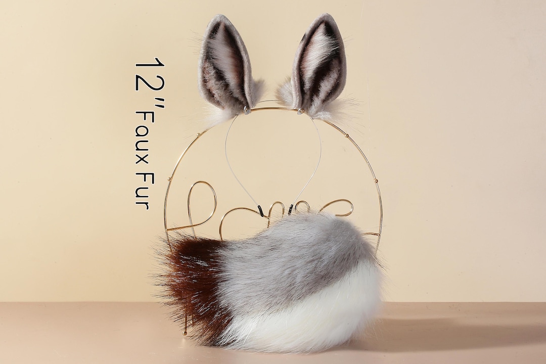 Gray Coffee Realistic Bunny Ear and Tail Set Bunny Ear Cosplay Rabbit ...