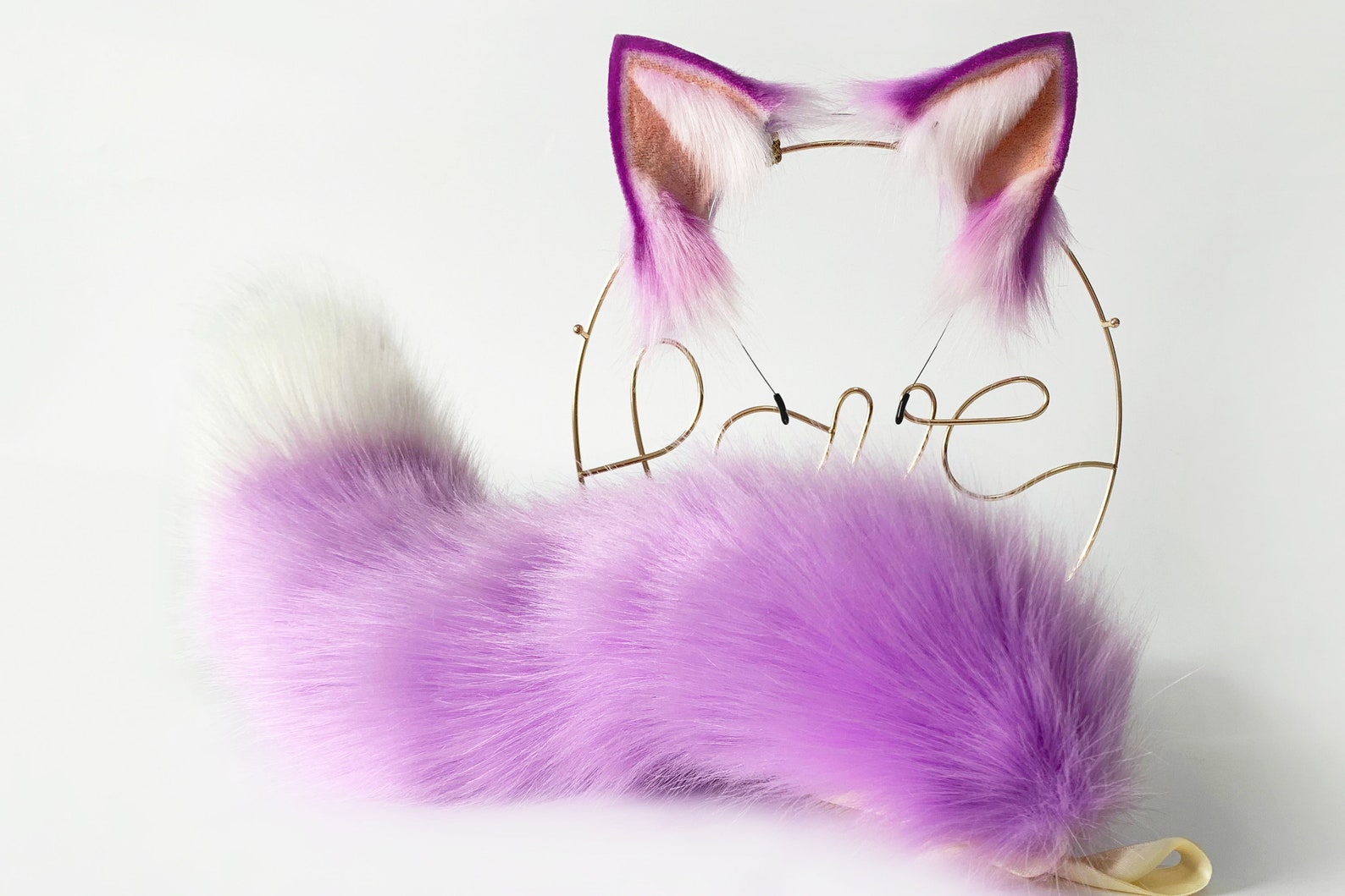 Light Purple Fox Ear and Tail Set Faux Fur Wolf Tail and Ear - Etsy
