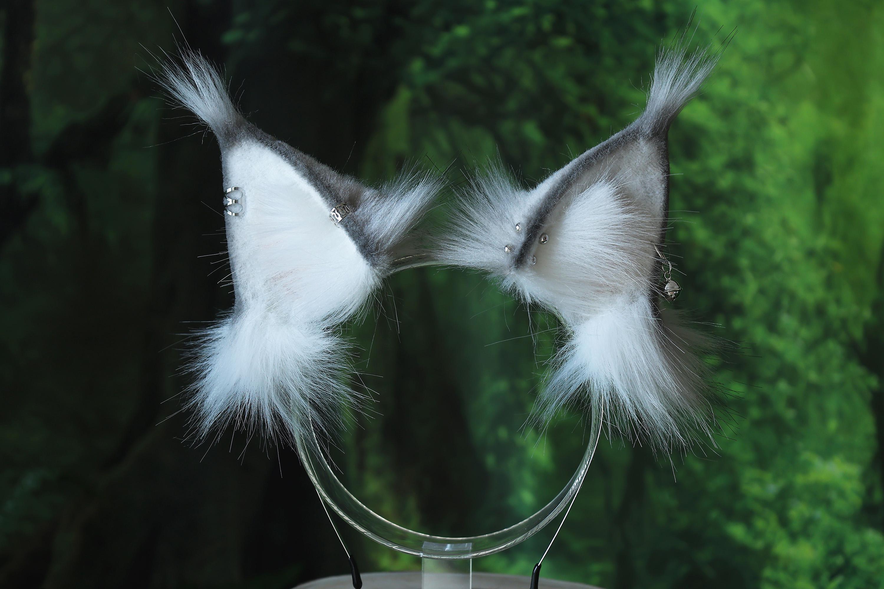 White Gray Squirrel Ear and Tail Faux Fur Squirrel Tail and Ear Set ...