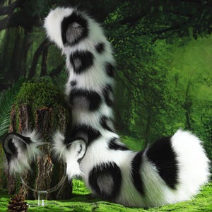 Realistic White Faux Fur Snow Leopard Ears and Tail Set Role Play Snow ...