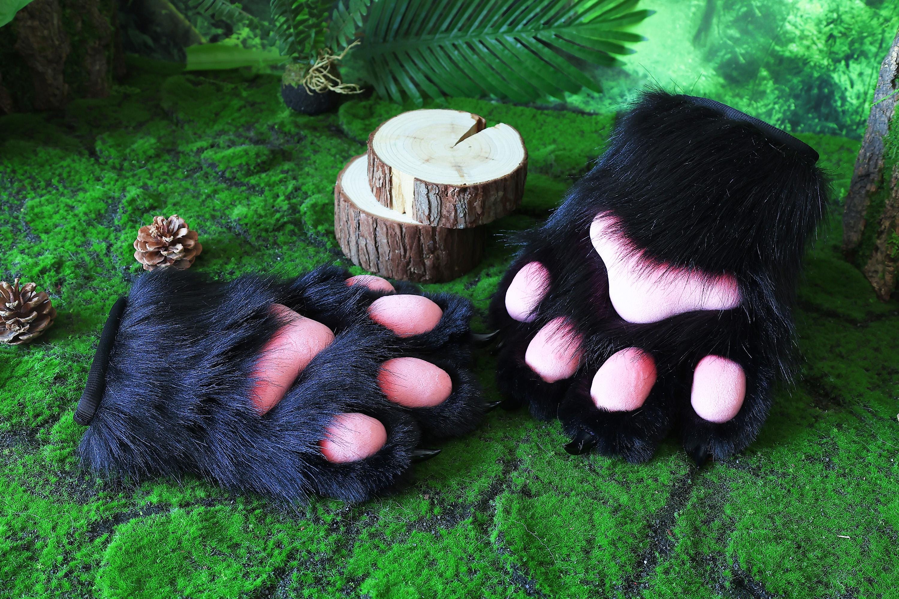 Black Fursuit Paws Cat Paws Gloves Realistic Faux Fur Kitten Fursuit ...