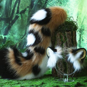 Snow Leopard Ear and Tail Set Role Play Realistic Faux Fur Snow Leopard ...
