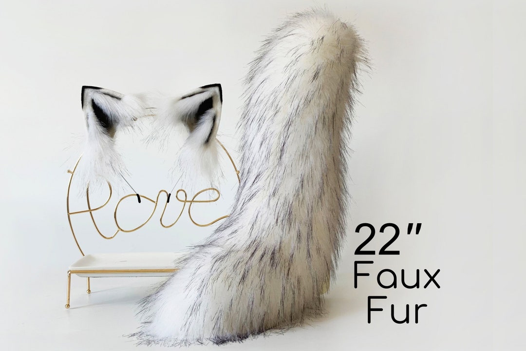 White Black Faux Fur Fox Ear and Tail Curved Wolf Tail and Ear Cat Tail ...