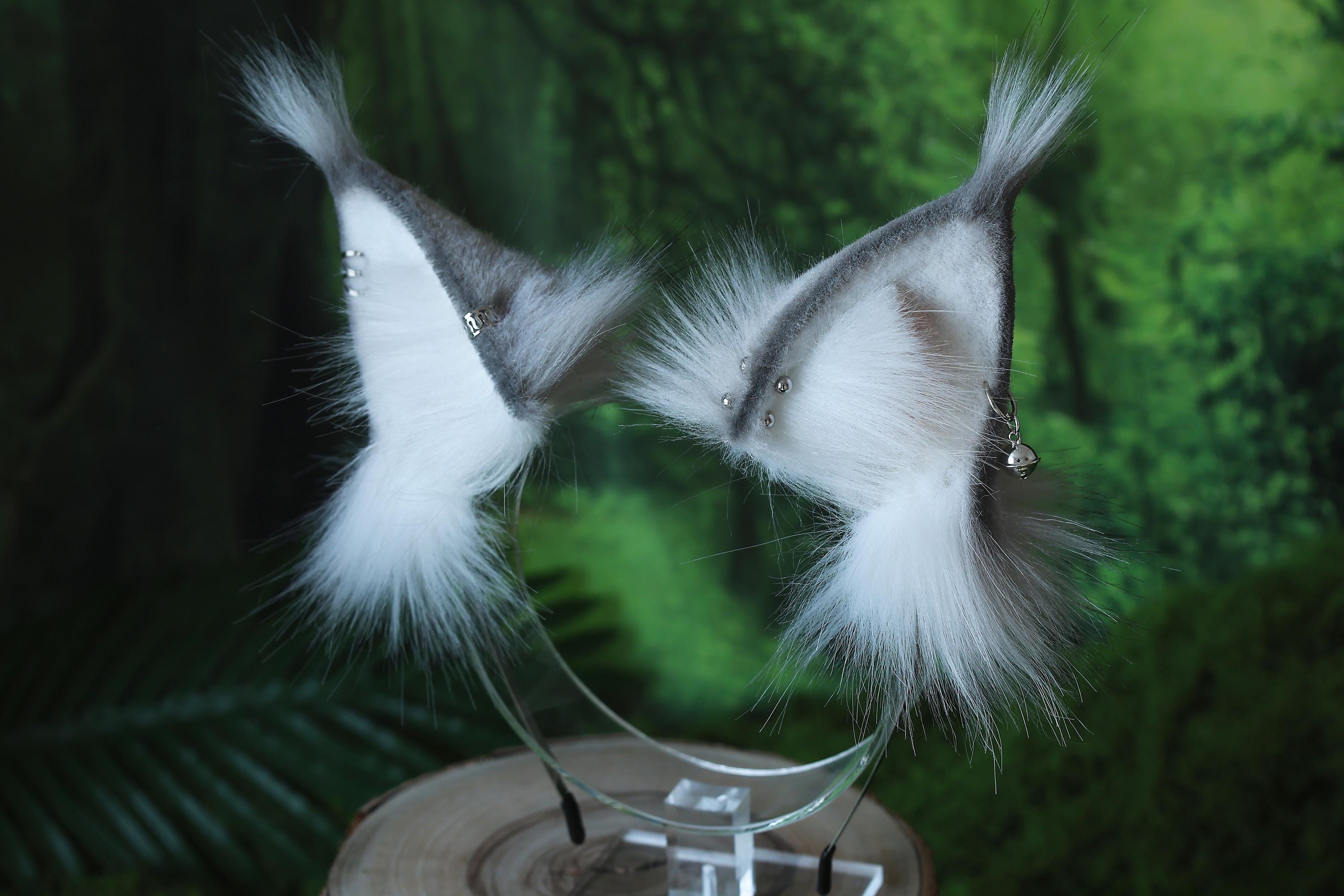 White Gray Squirrel Ear and Tail Faux Fur Squirrel Tail and Ear Set ...