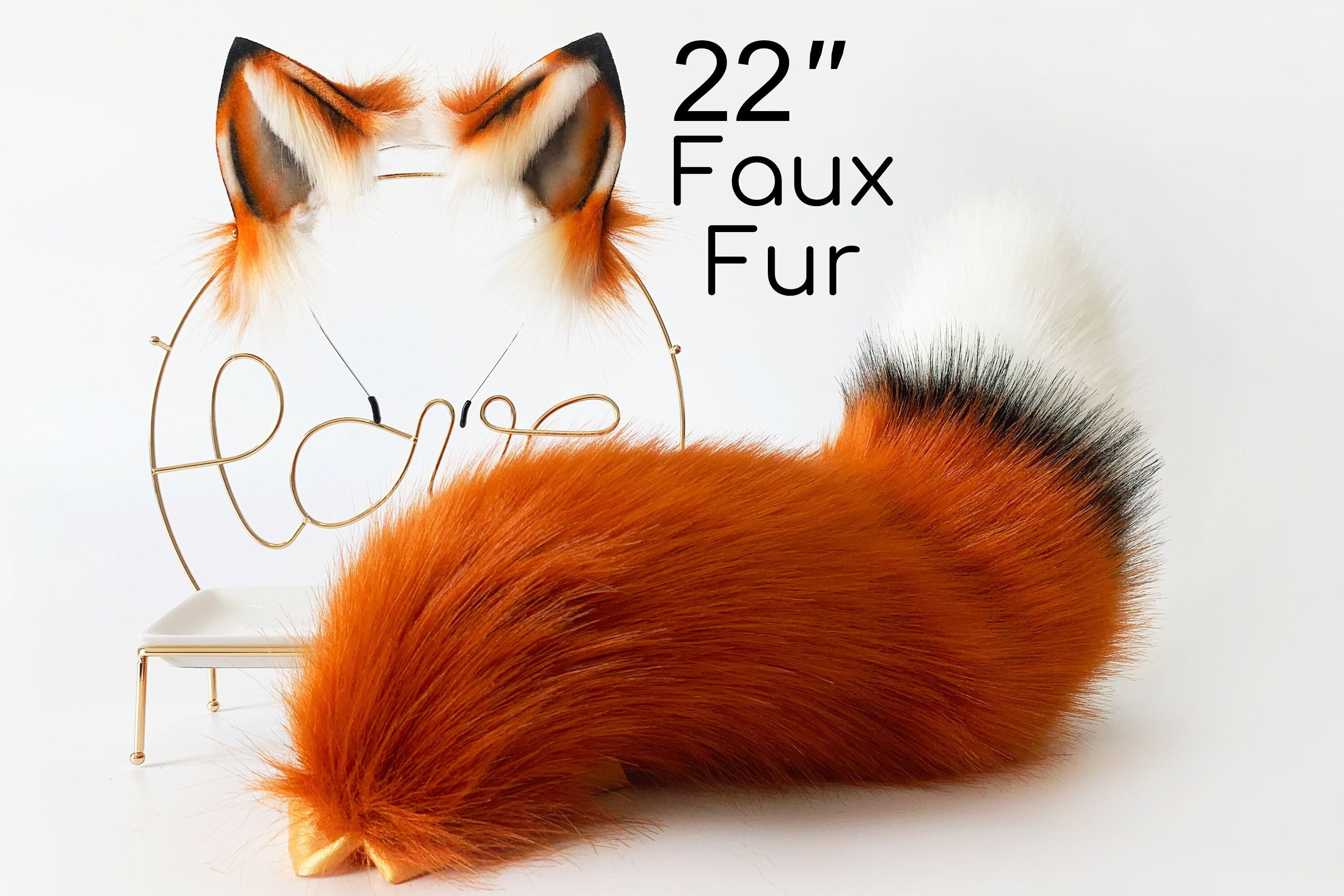 Red Faux Fur Fox Ear and Tail Curved Wolf Tail and Ear Cat Tail and Ear ...
