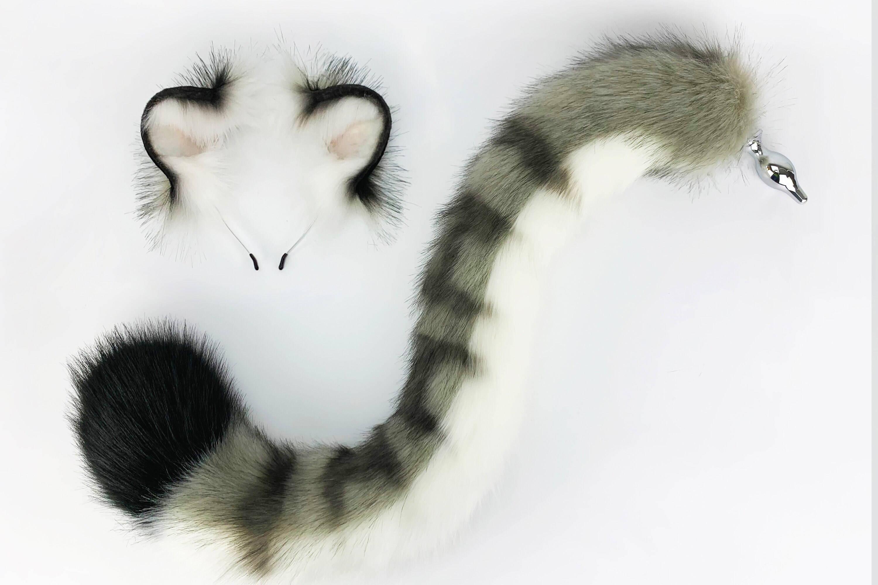 Gray Faux Fur Snow Leopard Ear and Tail Plug Set Snow Leopard - Etsy