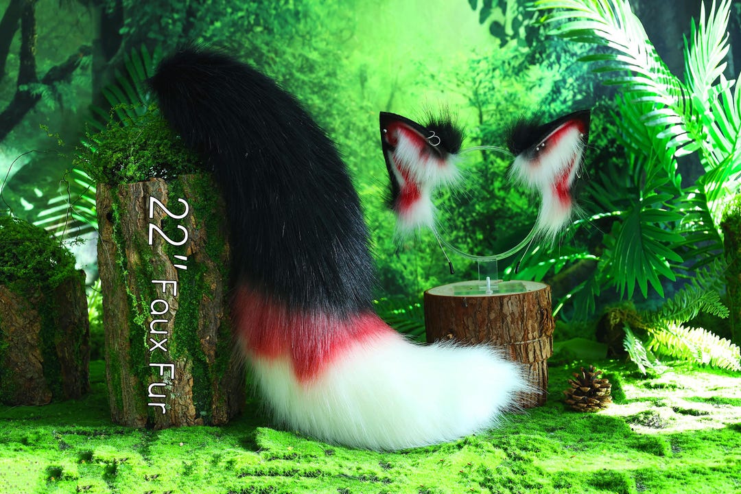 Fox Ear and Tail Faux Fur Fox Kemonomimi Wolf Ear and Tail Anime ...