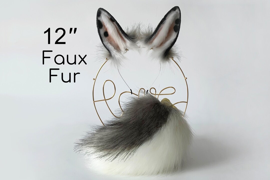 Gray White Realistic Bunny Ear and Tail Set Bunny Ear Cosplay - Etsy